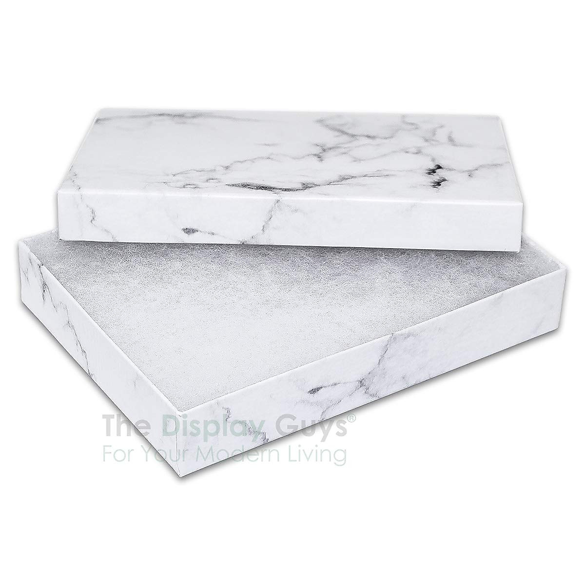 TheDisplayGuys - 25-Pack #53 Cotton Filled Cardboard Paper Jewelry Box Gift Case - Marble White (5.4" x 3.9" x 1.0") - for Gifting, Shipping or Storage