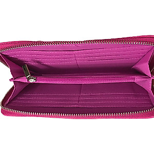 Zzfab Leatherette Triple Compartments Satchel Purse and Wallet Set (Hot Pink)