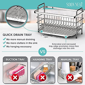 Soon Neat Sink Caddy with a divider - Kitchen Sink Organizer - Quick Draining, Stainless Steel Tray