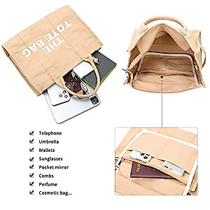 TINYAT Tote Bag for Women Canvas Handbag Purse Casual Shoulder Bag with Zipper Top Handle Crossbody for School,Travel,Work