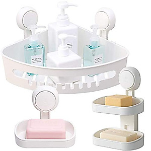 TAILI Suction Cup Pack of 3 Soap Holder & Shower Caddy NO-Drilling Removable Bathroom Organizer Set Powerful Heavy Duty Waterproof Caddy Organizer for Bathroom & Kitchen - White