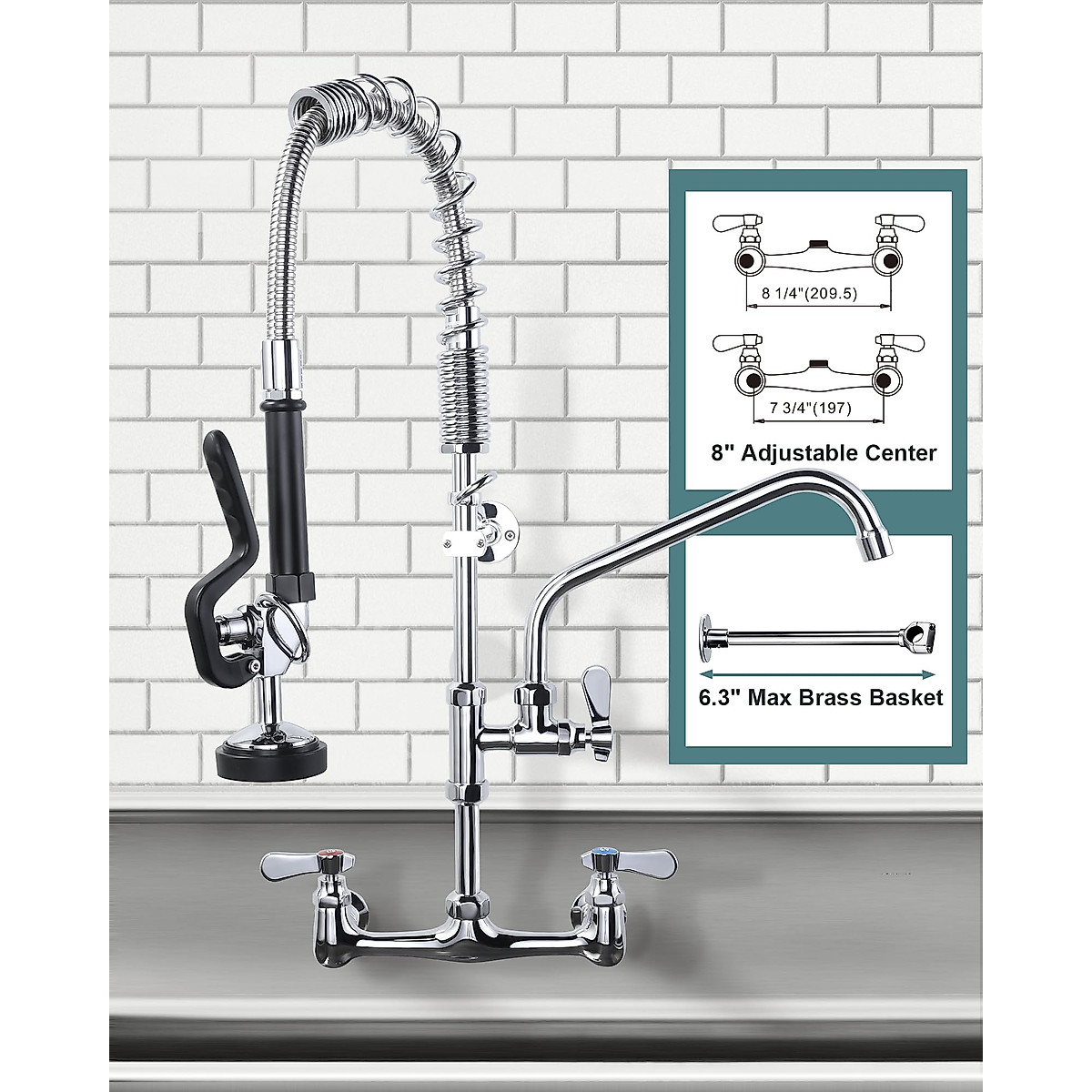 Commercial Sink Faucet with Sprayer: ALEASHA 25 Inches Commercial Kitchen Faucet Chrome with 8 Inches Adjustable Center, 9.6 Inches Swivel Spout for Restaurant Industrial Kitchen