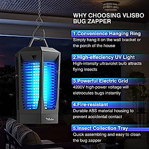 Bug Zapper Outdoor,18W Mosquito Zapper,Fly Traps Zapper,Mosquito Killer Outdoor Indoor,Plug in with 4200V High Powered,IP4 Waterproof, Power Saving, with Light Sensor for Patio Garden Home Kitchen