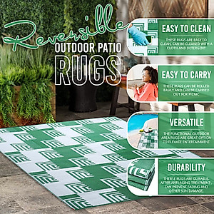 Eleet Reversible Mats, Plastic Straw Rug 5x8 ft - Modern Area Rug - Waterproof Portable Outdoor Rug RV, Patio, Backyard, Deck, Picnic, Beach, Trailer, Camping (5 x 8 ft, Olive Green)