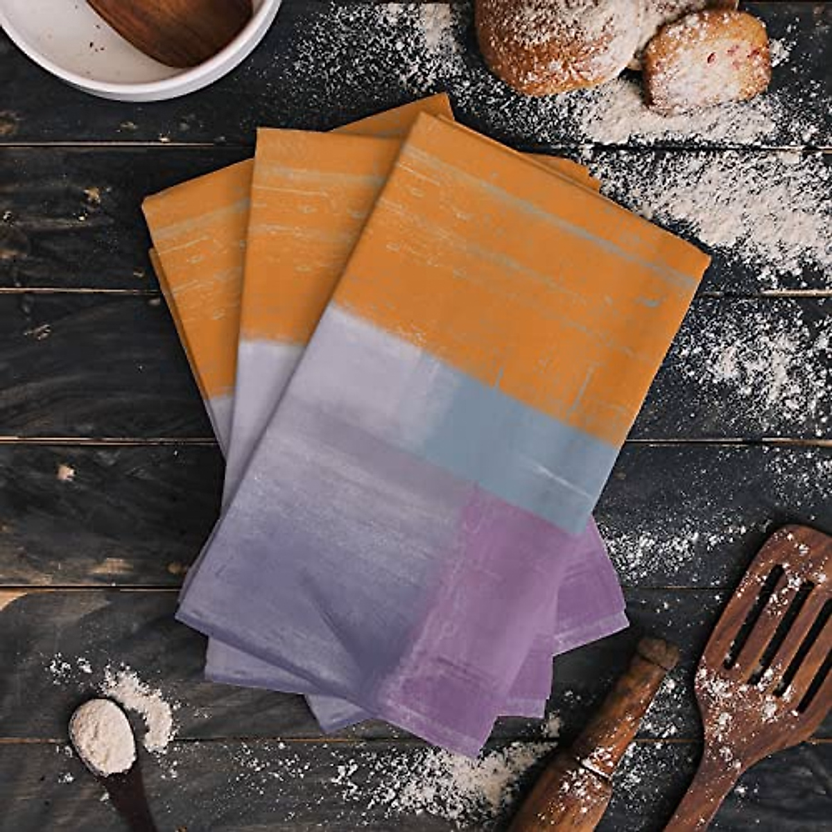zzsunfeel Kitchen Towels Reversible for Drying Dishes, Abstract Geometric Colorful Graffiti Set of 3 Dishcloths Cotton Hand Towels, Absorbent Dish Towels for Kitchen Counter Tea Towels 18"x 28"