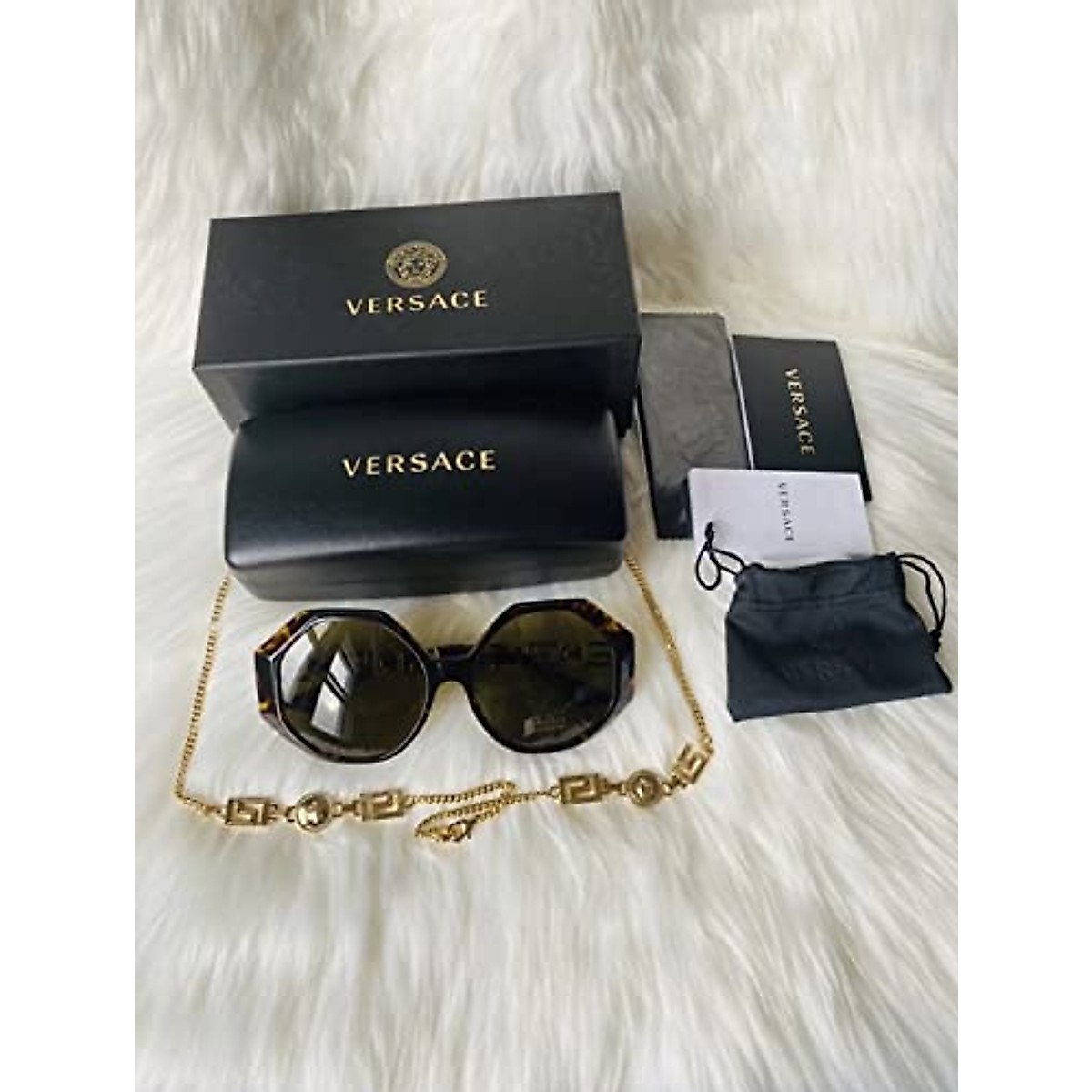 Versace Woman Sunglasses Havana Frame, Dark Brown Lenses, 59MM