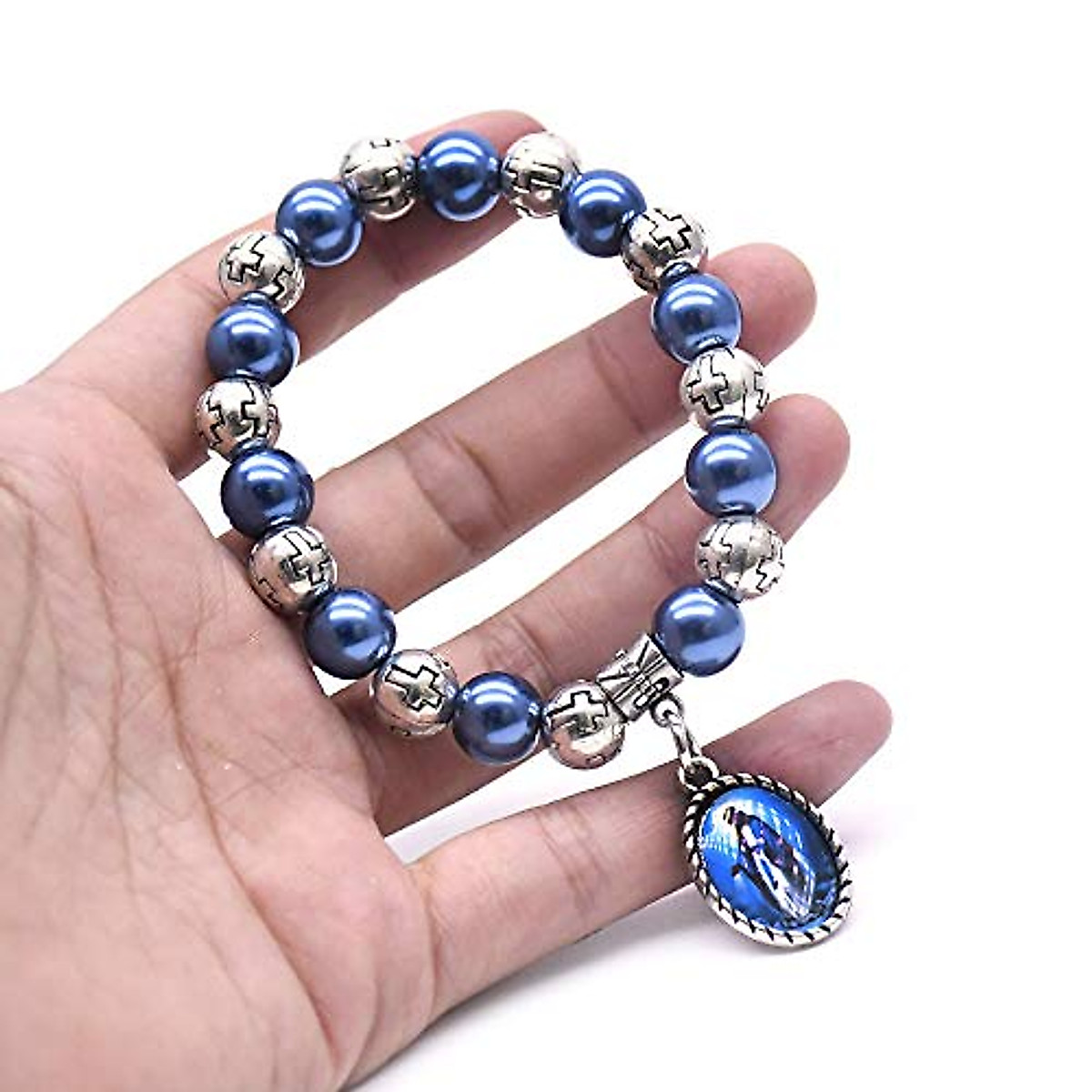 OEMOO Bead Bracelets for Women, Virgin Mary Medal String Bracelet, Rosary Strand Stretch Bracelet Religious Gifts Catholic Gifts for Women
