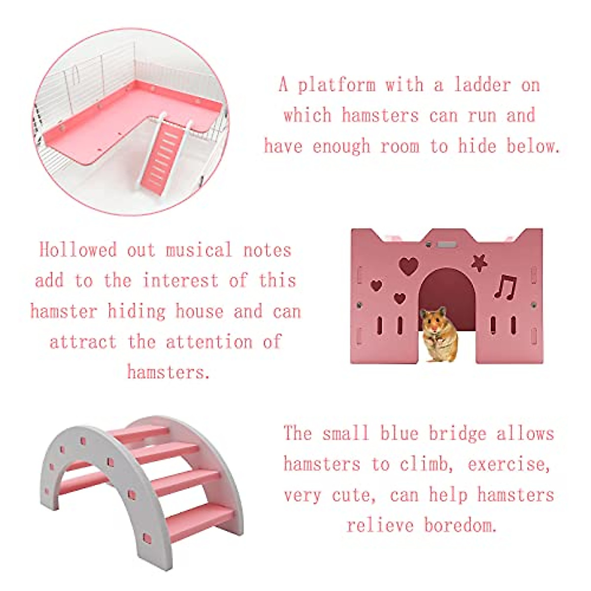 Hamster Platform with Climbing Ladder,Small Animal Wooden Natural Bridge Toy Guinea Pig Playground Cage Accessories for Hamster Guinea Pig Syrian Hamster Gerbil Dwarf Mouse Sugar Gliders 3 Pcs