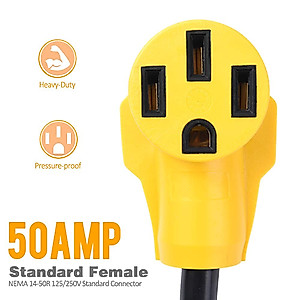 Snowy Fox Bundle RV 50 Amp Male Replacement Plug with 18 Inch RV Generator Adapter with Grip Handle