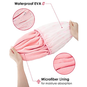 Auban Shower Cap, Shower Cap for Women Terry Cloth Lined EVA Exterior Reusable Double Layer Waterproof, Large Bath Hair Cap, Hotel Travel Essentials Accessories Cleaning Supplies(Pink)