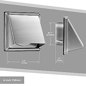 FRESH SPEED 6-Inch External Extractor Wall Vent Cushioned Non Return Flap