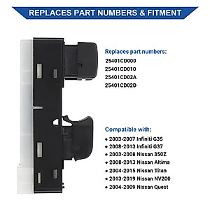 Obaee Window Master Switch Compatible with 2003-2008 Nissan 350Z / 2008-2013 Altima/Titan / NV200 / Quest/Infiniti G35 / G37, Replaces OE 25401CD000 25401CD010 25401CD02A 25401CD02D