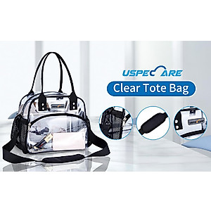 USPECLAR clear tote bag, Clear Lunch Bag with Removable Bottom Board for Women & Men, See Through Reusable Lunch Box for Workplaces ,Clear Shoulder Bag for Women for Work
