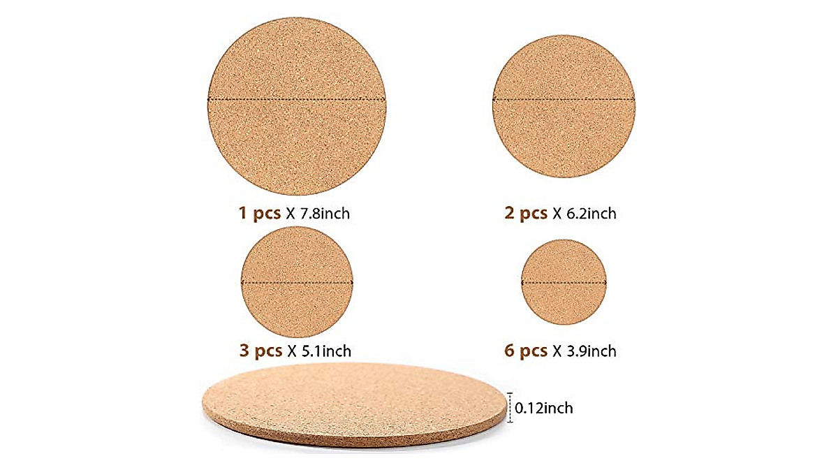 Absorbent Cork Coasters: 12 Pcs Multi-Size for Home & Bar