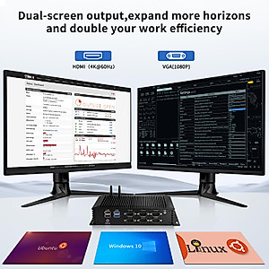 Kinupute Fanless Industrial PC, Mini Desktop Computer i7-7510U, Windows 10 Pro, 16G DDR4, 256G Msata SSD, Dual 2.5G LAN, 6xCOM RS232/RS485, HDMI/VGA, WiFi 5/BT4.0, Auto Power On, Full Metal Case