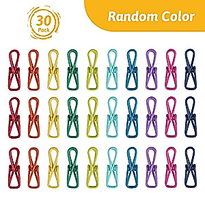 Zalmoxe 30 Pack Multi-Purpose Clothesline Utility Clips, Steel Wire Clips, Clothes Pins Metal Clips for Hanging Random Colors