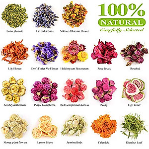 LAVEVE Dried Flowers, 21 Bags 100% Natural Dried Flowers Herbs Kit for Soap Making, DIY Candle, Bath, Resin Jewelry Making - Include Lavender, Don't Forget Me, Lily, Rose Petals, Jasmine and More