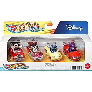 Hot Wheels RacerVerse, Set of 4 Die-Cast Disney Toy Cars Optimized for Hot Wheels Track with Popular Disney Characters as Drivers