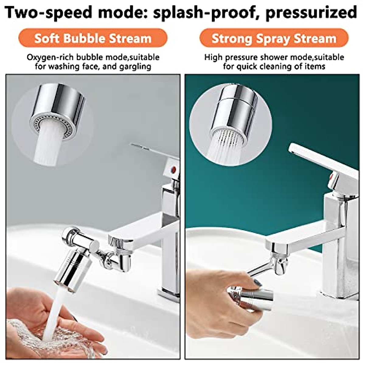 Faucet Extender Aerator Universal 1080 Rotation Faucet Sink Sprayer Attachment Swivel Robotic Arm Faucet Adapter for Kitchen Bathroom Laundry, 2 Water Outlet Modes