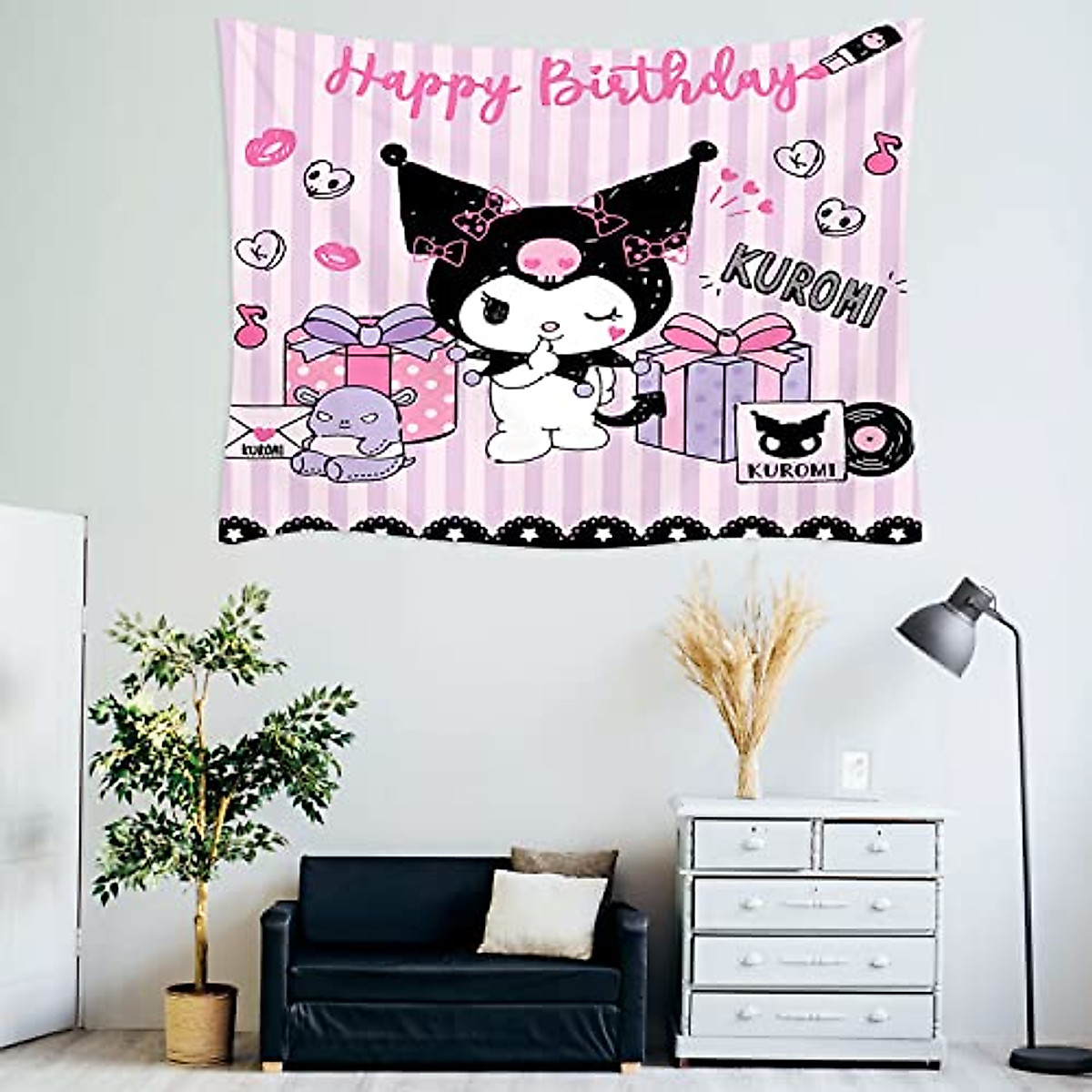 Little Devil Birthday Party Supplies, Kawaii Banner Party Decorations Living Room Tapestry for Bedroom Cartoon Photography Background(BAN-KU B)