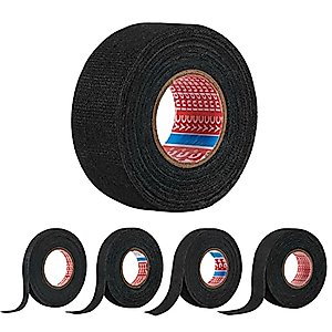 HSTECH 5 Rolls Wire Loom Harness cloth Tape, Speaker Wiring Harness Cloth Tape, Black Adhesive Fabric Tape, for Automobile Electrical Wire harnessing Noise Dampening Heat Proof(Width 0.35In to 1.25In)