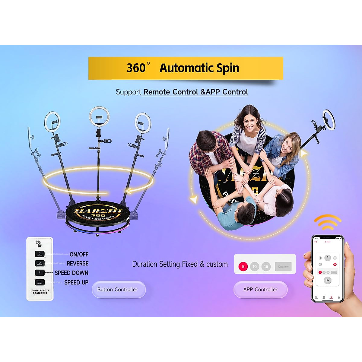 HARZHI 360 Photo Booth with Flight Case 80CM + 24V Battery, 360 Photo Booth Machine for Parties Christmas Wedding 31.5", Software APP Remote Control Automatic Spin Accessories for 3-5 People