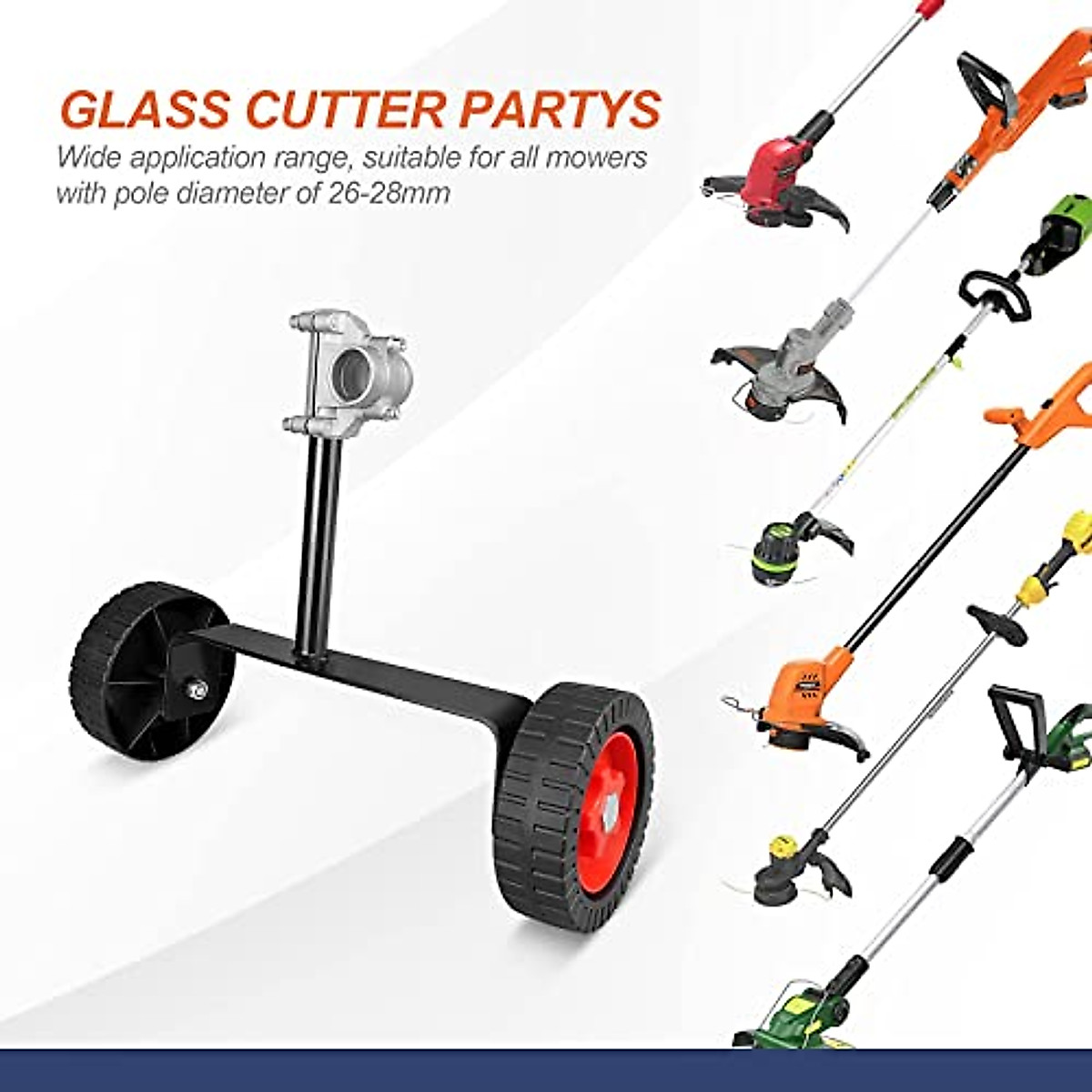 STELLALYRE Adjustable Support Wheels Auxiliary Wheels 26mm(1 inch) and 28mm(1.1inch) for Weed Trimmer Grass Cutter Parts Gas String Trimmer Petrol/Electric Brushcutter Strimmer