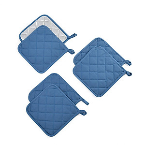 Potholders Set Trivets Kitchen Heat Resistant Pure Cotton Coasters Hot Pads Pot Holders Set of 6 for Everyday Cooking and Baking by 7 x 7 Inch (Blue)
