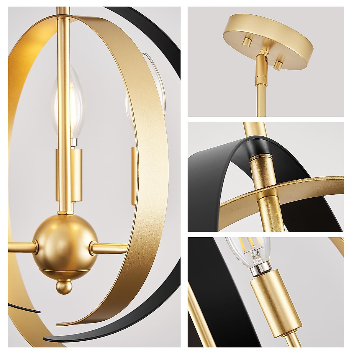 VIOLOEMI Black and Gold Pendant Light, Modern Globe Chandeliers for Dining Room, Adjustable Height 3-Light Farmhouse Foyer Hallway Entryway Kitchen Island Lighting Fixtures(Bulb Not Included)