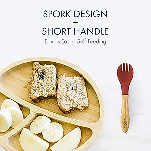 Avanchy Baby Fork Set, Bamboo and Silicone Spork Utensils, Toddler Baby Led Weaning Silverware Cutlery Flatware, Kids First Self Feeding, 2 Pack, Green