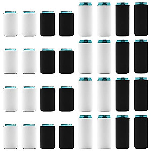 Blank Beer Can Coolers (60-Pack) Plain Bulk Collapsible Soft Insulated Blanks for Soda, Personalized Sublimation Sleeves for Weddings, Bachelorette Parties, HTV Projects (Black&White)