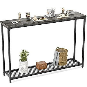 Ecoprsio 48 Inch Console Table, Long Sofa Table with Mesh Shelves, 2 Tier Entryway Table Foyer Table for Entryway, Front Hall, Hallway, Sofa, Couch, Living Room, Coffee Bar, Kitchen, Grey