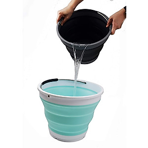SAMMART 10L (2.64 Gallon) Collapsible Plastic Bucket - Foldable Round Tub - Portable Fishing Water Pail - Space Saving Outdoor Waterpot, 2 Pieces Box Pack