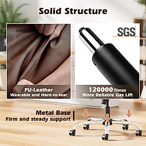 ZZWHOM Wider Office Chair w/Flip-Up Arms Executive Leather Office Chair w/Lumbar Support Adjustable Swivel Home Desk Chair w/Rocking Function (Brown)