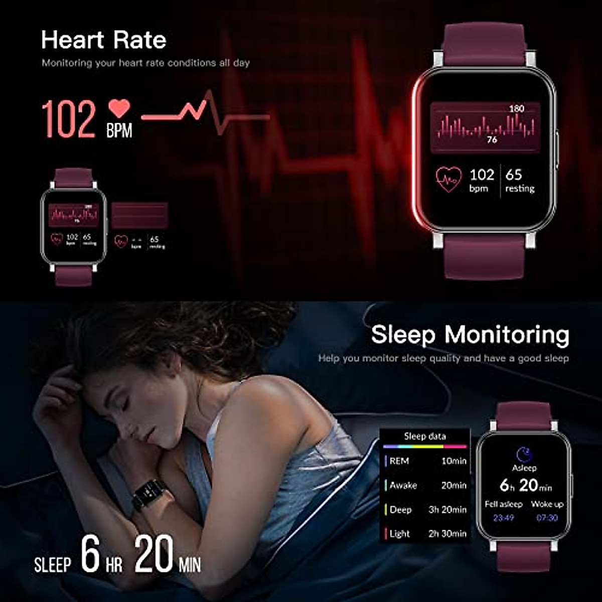EURANS Smart Watch 41mm, Full Touchscreen Smartwatch, Fitness Tracker with Heart Rate Monitor & SpO2, IP68 Waterproof Pedometer Watch for Women Men Compatible with iOS & Android Phones