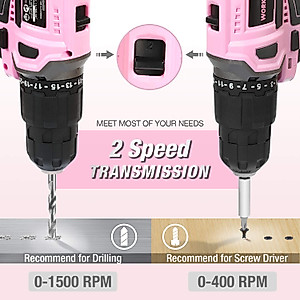 WORKPRO Pink Cordless 20V Lithium-ion Drill Driver Set & 8 Piece Magnetic Screwdrivers Set- Pink Ribbon