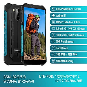 Ulefone Armor X9 Rugged Phone, 5.5 inch Screen, Android 11, 3GB + 32GB Octa-core, 13MP + 2MP Dual Rear Cameras, Waterproof, Military Grade Smartphone, Face ID, NFC, OTG, WiFi -Green