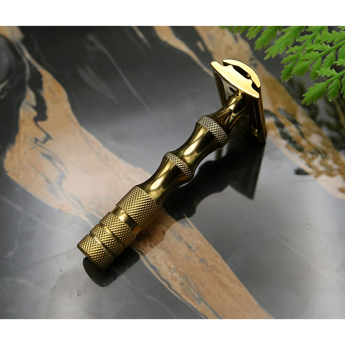 Gold ~ Double Edge Safety Razor ~ 50 Razor Blades - Razor Meister Prime Safety Razor Shaving Kit for Men - Safety Razor Leather Case - German Stainless Steel 24K Gold - Mild