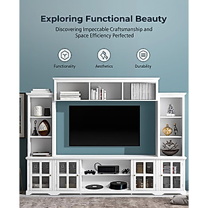 Tatub Large Entertainment Center with Bookshelves and TV Cabinet, Modern TV Console Cabinet, 66.5 Inches Wide for TV Placement, Living Room Entertainment Center with Storage for Up to 70" TVs, White