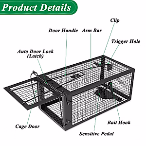 2 Packs Humane Rat Trap Outdoor Mouse Traps Indoor Use, Rodent Chipmunk Traps for Small Live Animal Catch and Release - Black