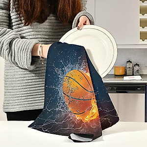 ALAZA Basketball Kitchen Towels Absorbent Dish Towels Soft Wash Clothes for Drying Dishes Cleaning Towels for Home Decorations Set of 4, 28 X 18 Inch