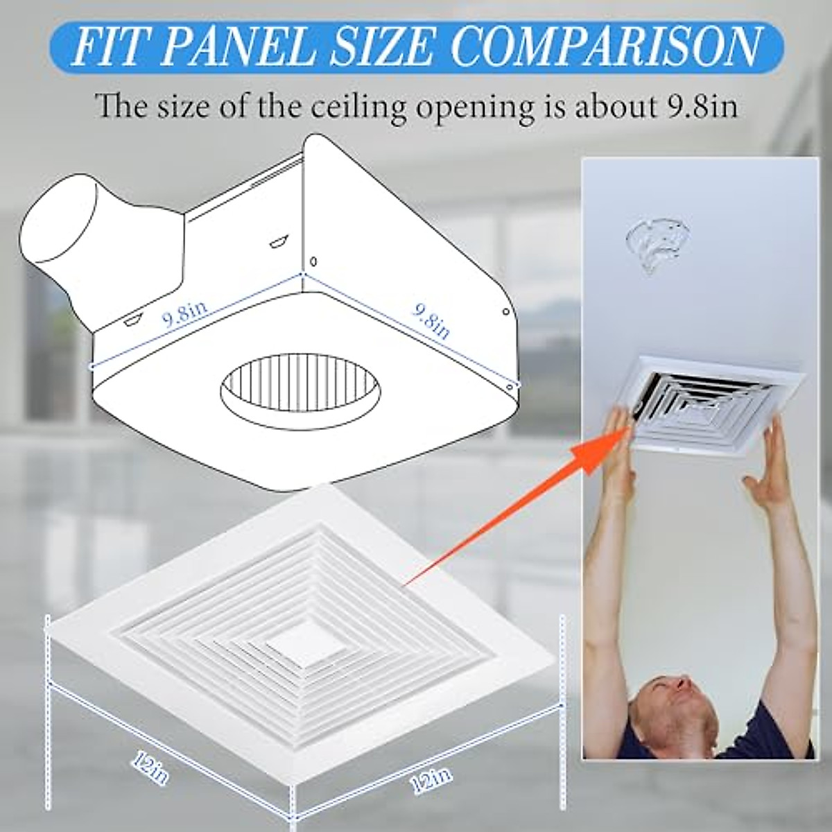 Baquler Exhaust Bathroom Fan Cover Bathroom Ceiling Fan Grille with Springs Plastic Replacement Vent Cover Wall Mount for Square Ceiling for Ventilation Fan (1, 12 x 12'')
