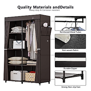 INGIORDAR Portable Closet Wardrobe Organizer Storage with Cover Non-Woben Fabric Portable Wardrobe Closet for Hanging Clothes Racks Shelving 34 Inch for Bedroom, Coffee