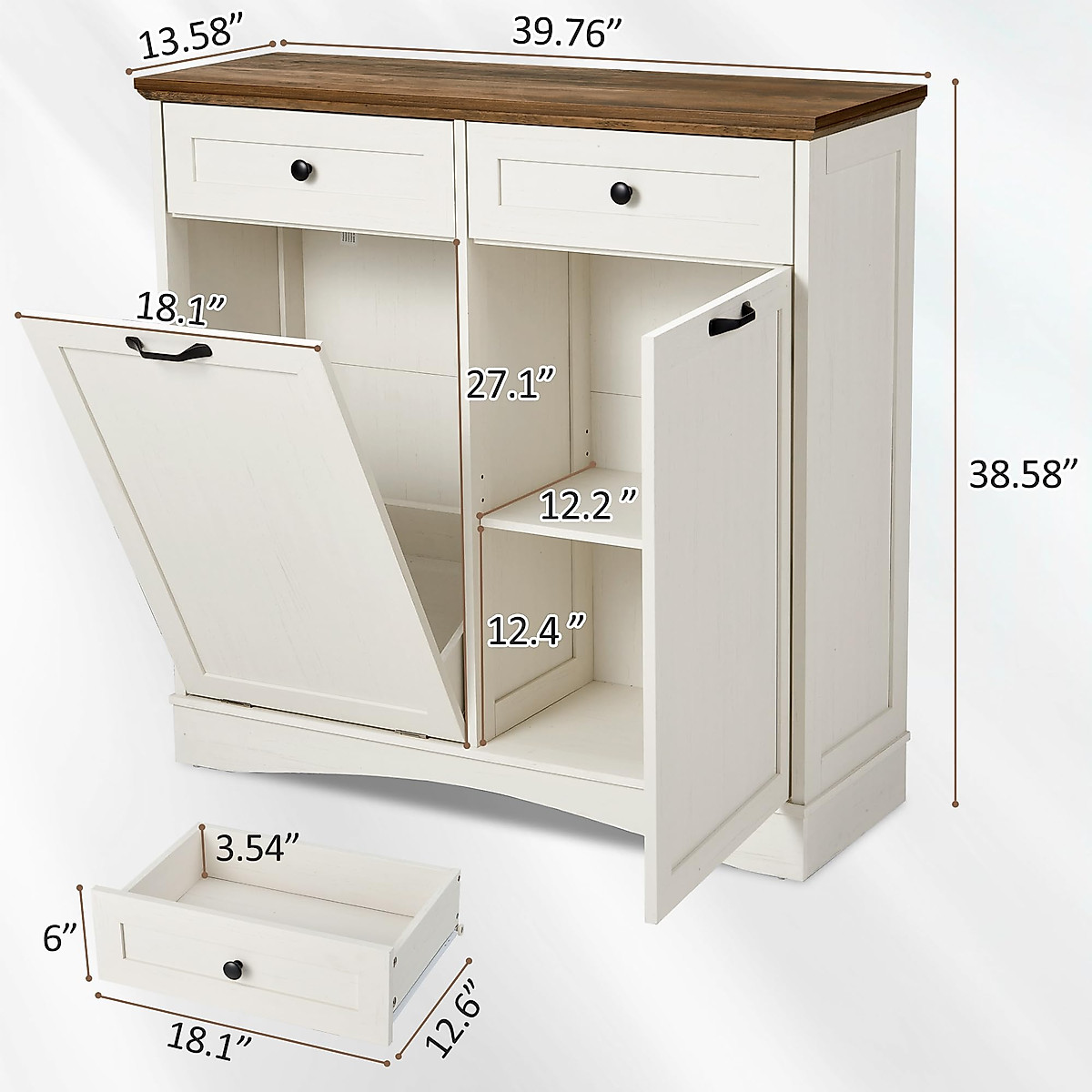 Spurgehom 13 Gallon Tilt Out Trash Cabinet Kitchen Waste Bins, Laundry Hamper Tilt Out Pet Proof Hidden Trash Bin for Kitchen Living Room, Antique White