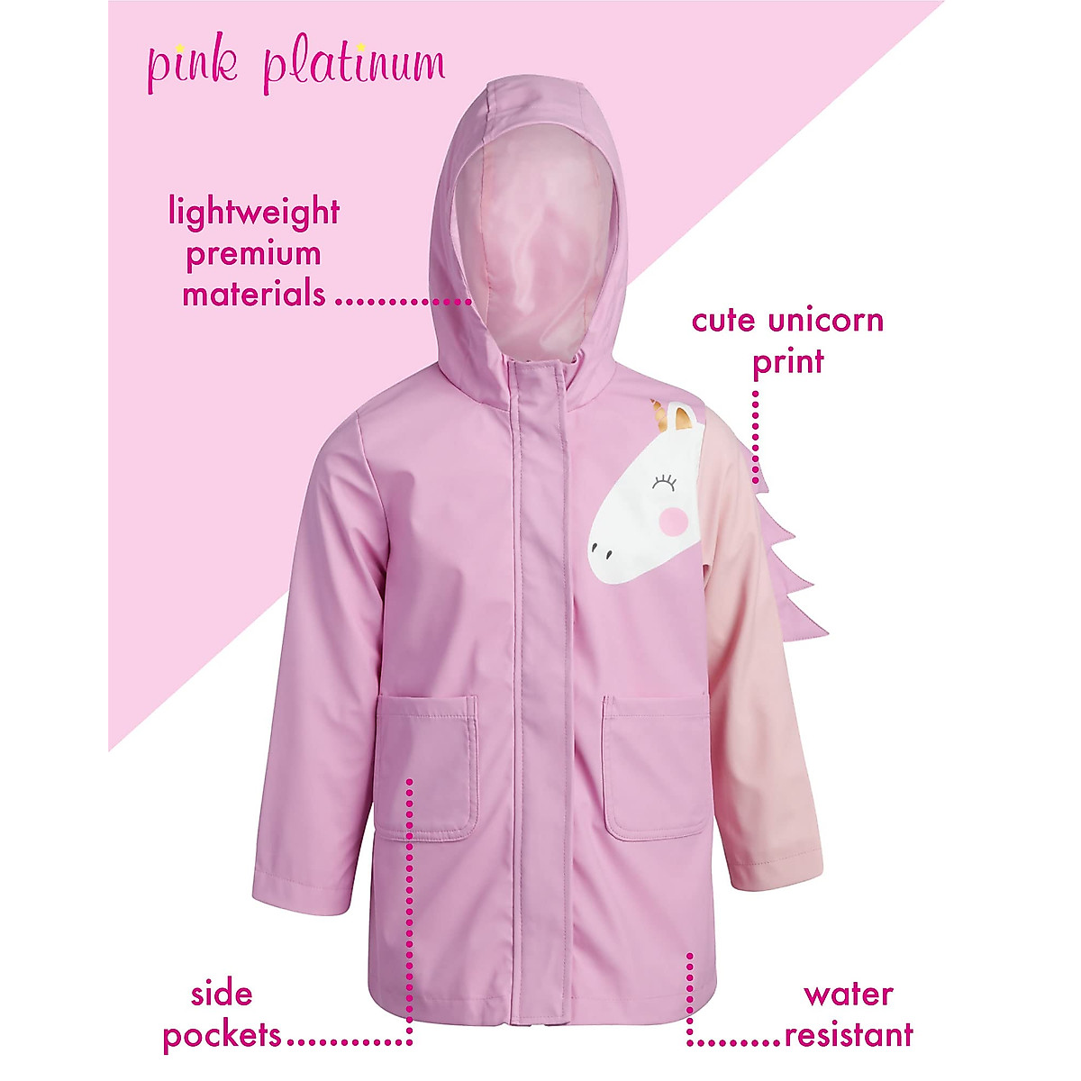 Pink Platinum Girls' Rain Jacket - Lightweight Waterproof Unicorn Windbreaker Slicker Shell Raincoat (Toddler/Little Girl), Size 2T, Violet