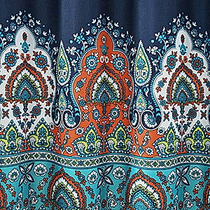 Lush Decor Navy Bohemian Meadow Polyester Shower Curtain with Lining and Rings (72" x 72")