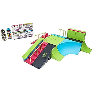 Tech Deck, Neon Mega Park X-Connect Creator, Customizable Glow-in-The-Dark Ramp Set with 2 Blind Skateboard Fingerboards, 90+ Pieces, Gift for Ages 6+