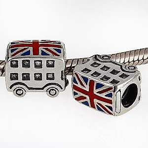 Bus Charm 925 Sterling Silver London Charm with Flag Charm of UK Charm Travel Charm for DIY Charms Bracelet