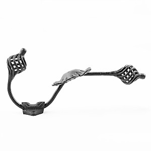 Renovators Supply Black Wrought Iron Wall Hook Decorative Floral Birdcage Style 9" Tall Double Hooks for Coat, Robe or Hat Holder Hanger Black Powder Coated Wall Mount Hooks with Hardware