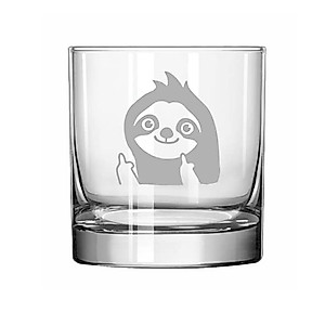 MIP Brand 11 oz Rocks Whiskey Old Fashioned Glass Sloth Middle Fingers Funny